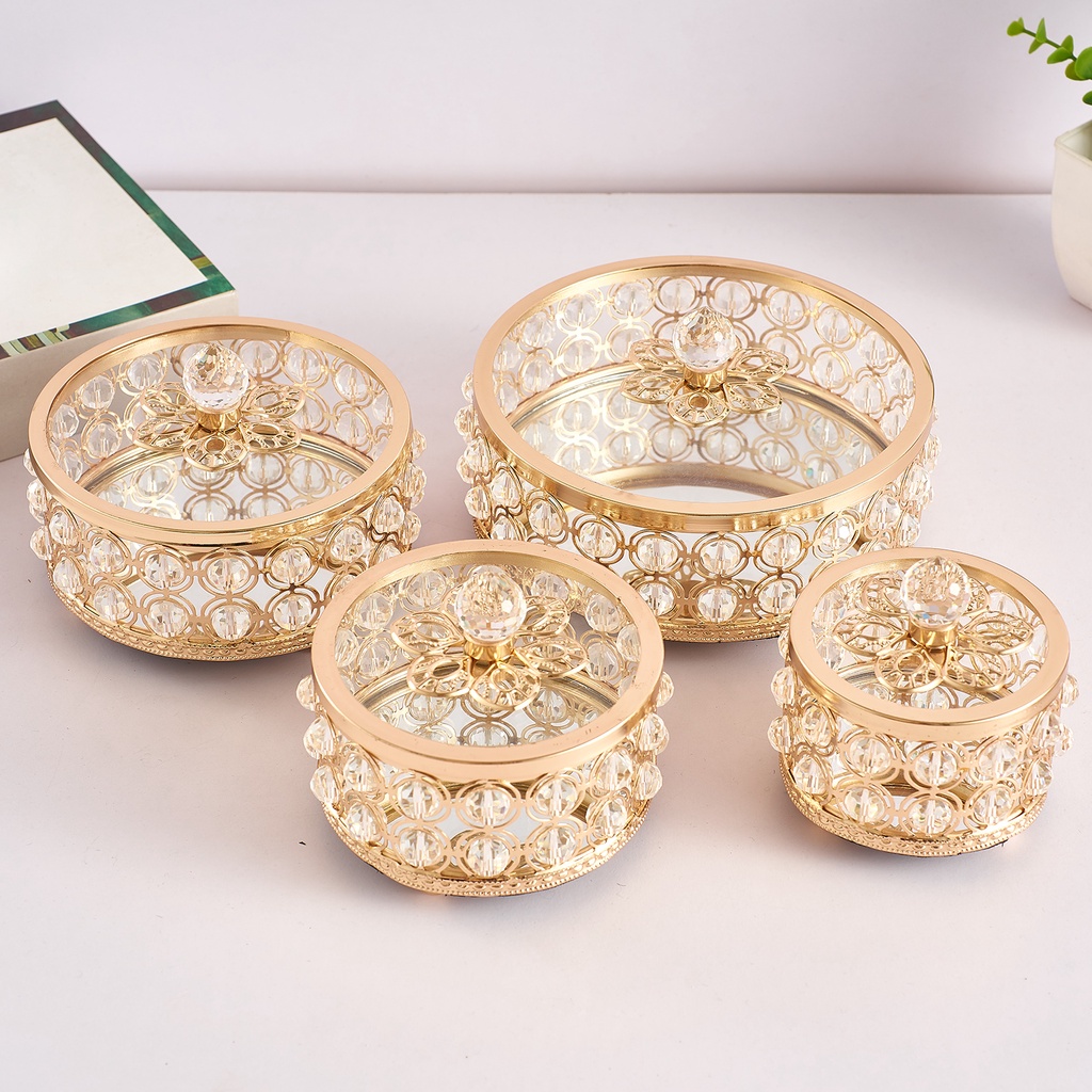 [Simple] Crystal Jewelry Box Holder Trinket Box with Lid Gold ...