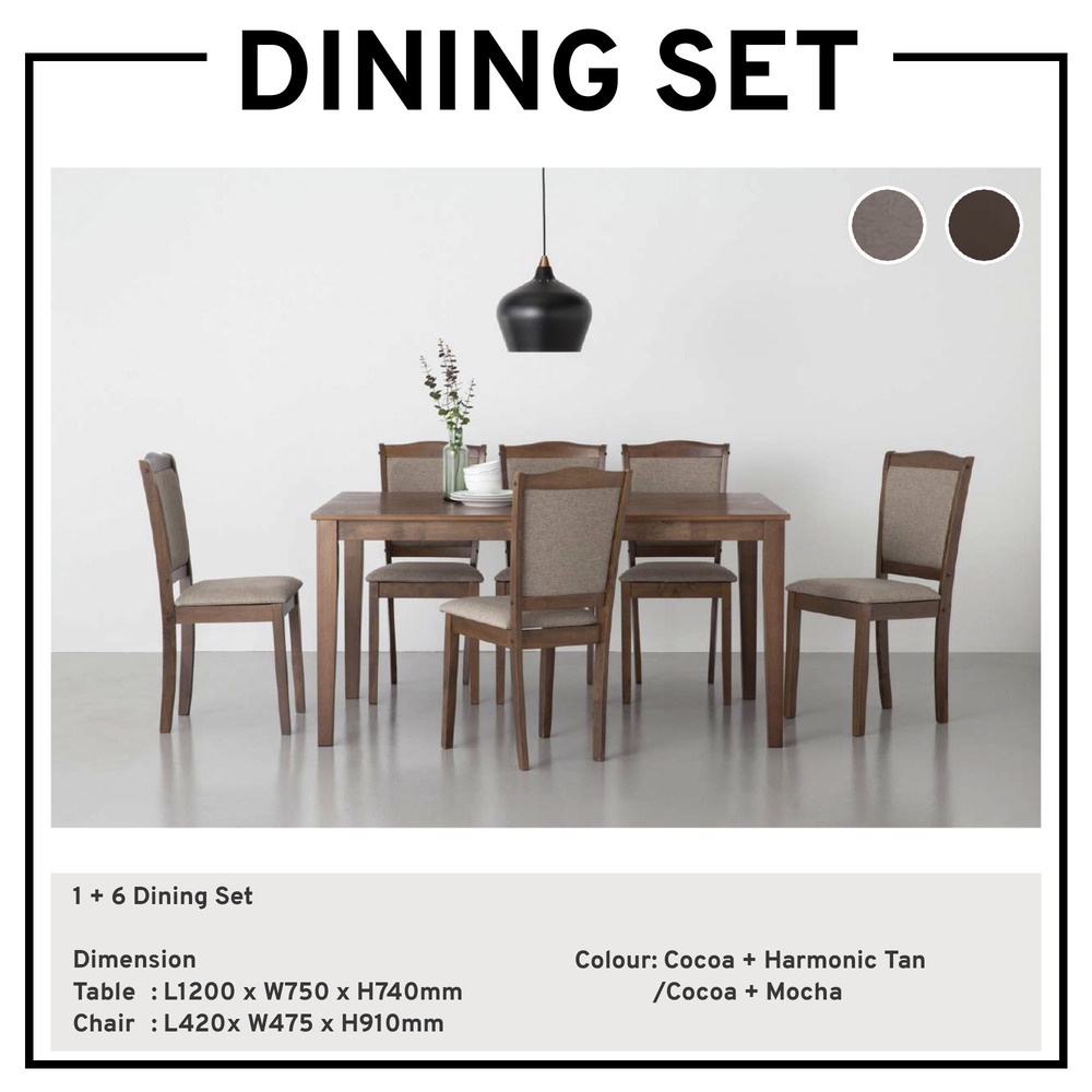 Dining Set 1+6 Dining Table & Set Kitchen Dining Solid Wood | Shopee ...