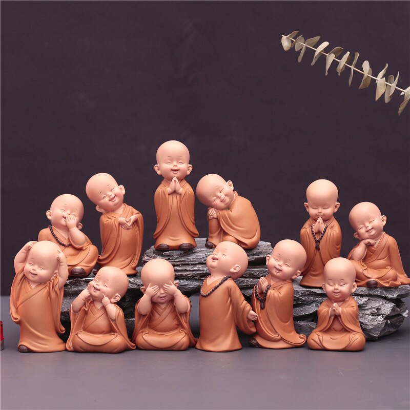 Cute Small Monk StatuesFigurines Religion Buddha Resin Crafts Desk ...