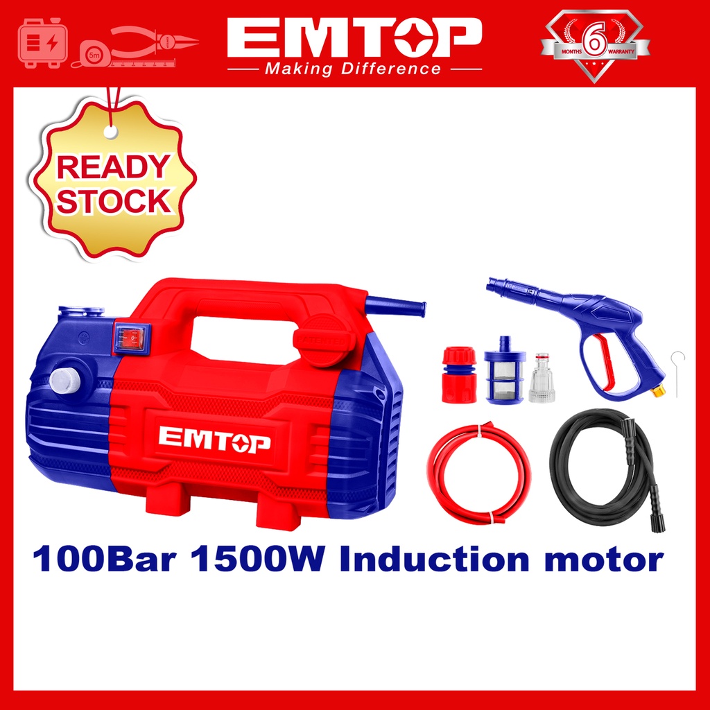 EMTOP 1500W High Pressure Washer With 1 Set Water Spray Gun,1 PCS Soap Bottle And 8m High ...