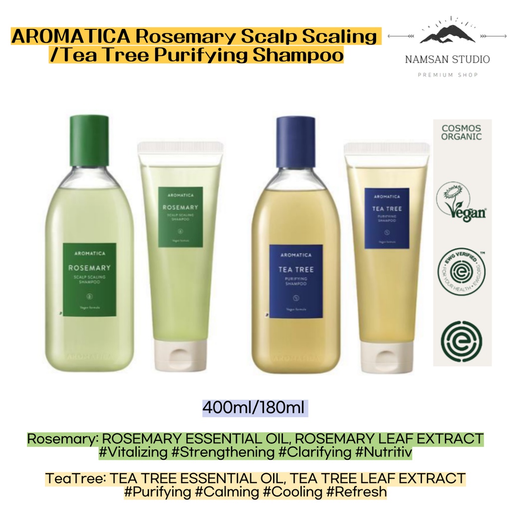 AROMATICA Rosemary Scalp Scaling Shampoo 400ml/Tea Tree Purifying Shampoo 400ml + FREE Gift ...