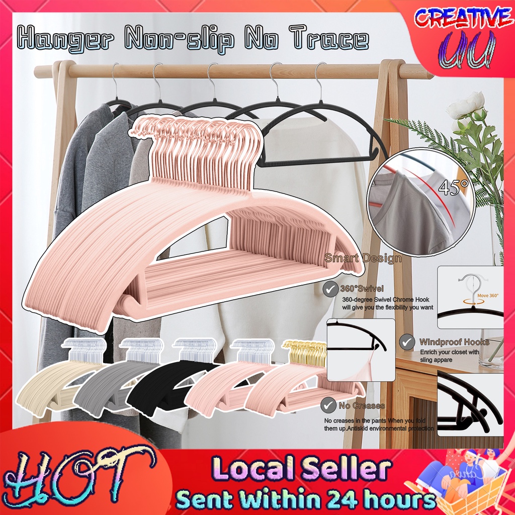 🔥【SG Ready Stock】🔥 50Pcs Premium Velvet Hangerr No Trace Hanger Curved ...