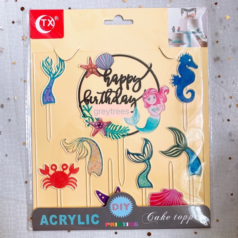 [SG Seller] Mermaid Underwater Seahorse Crab Princess Acrylic Cake ...