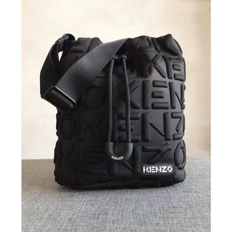 K+ soft fabric embossed letter logo black bucket bag shoulder bag ...