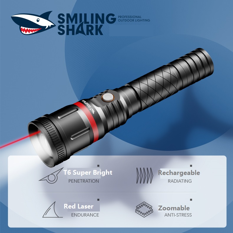 SmilingShark Rechargeable Flashlight Led T6 With Red Laser Pointer ...