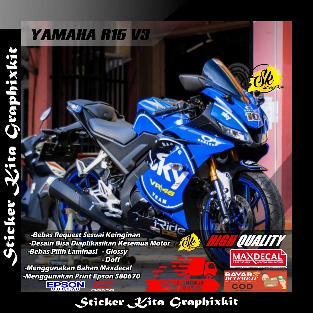 0210 DECAL STICKER FULLBODY MOTORCYCLE YAMAHA R15 V3 VARIATION SKY 46 ...