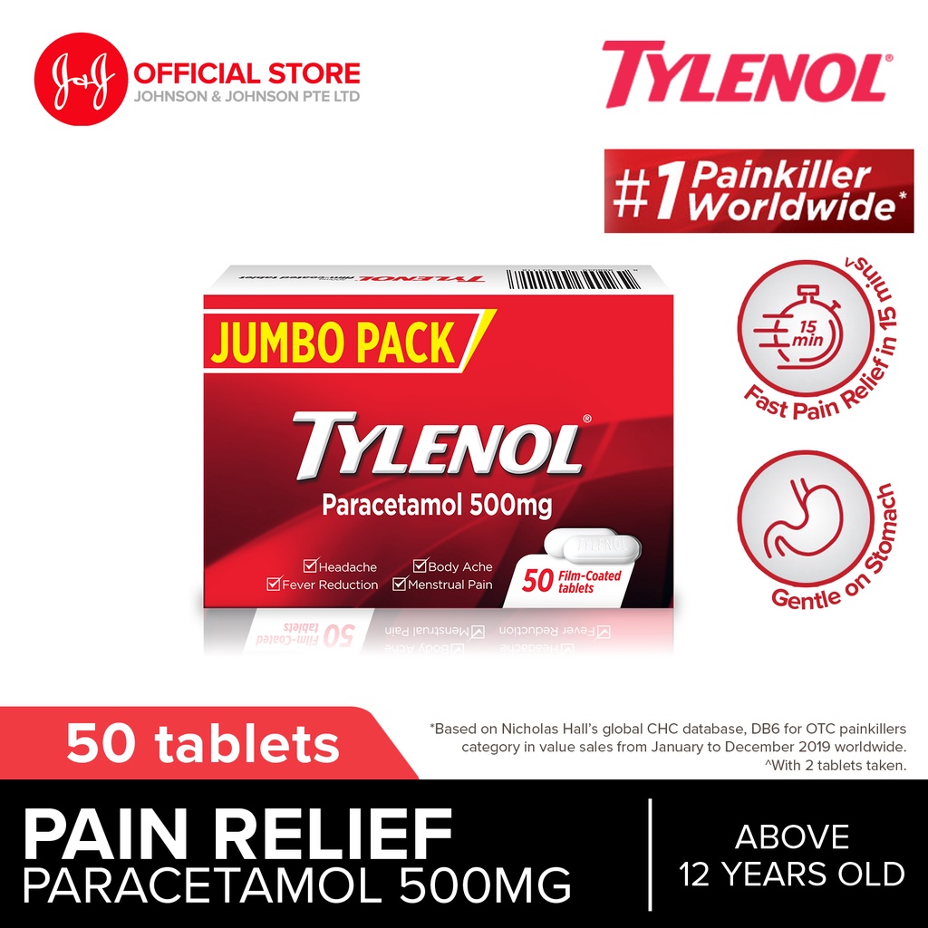 Tylenol Paracetamol 500mg 50 Film-Coated Tablets | Shopee Singapore