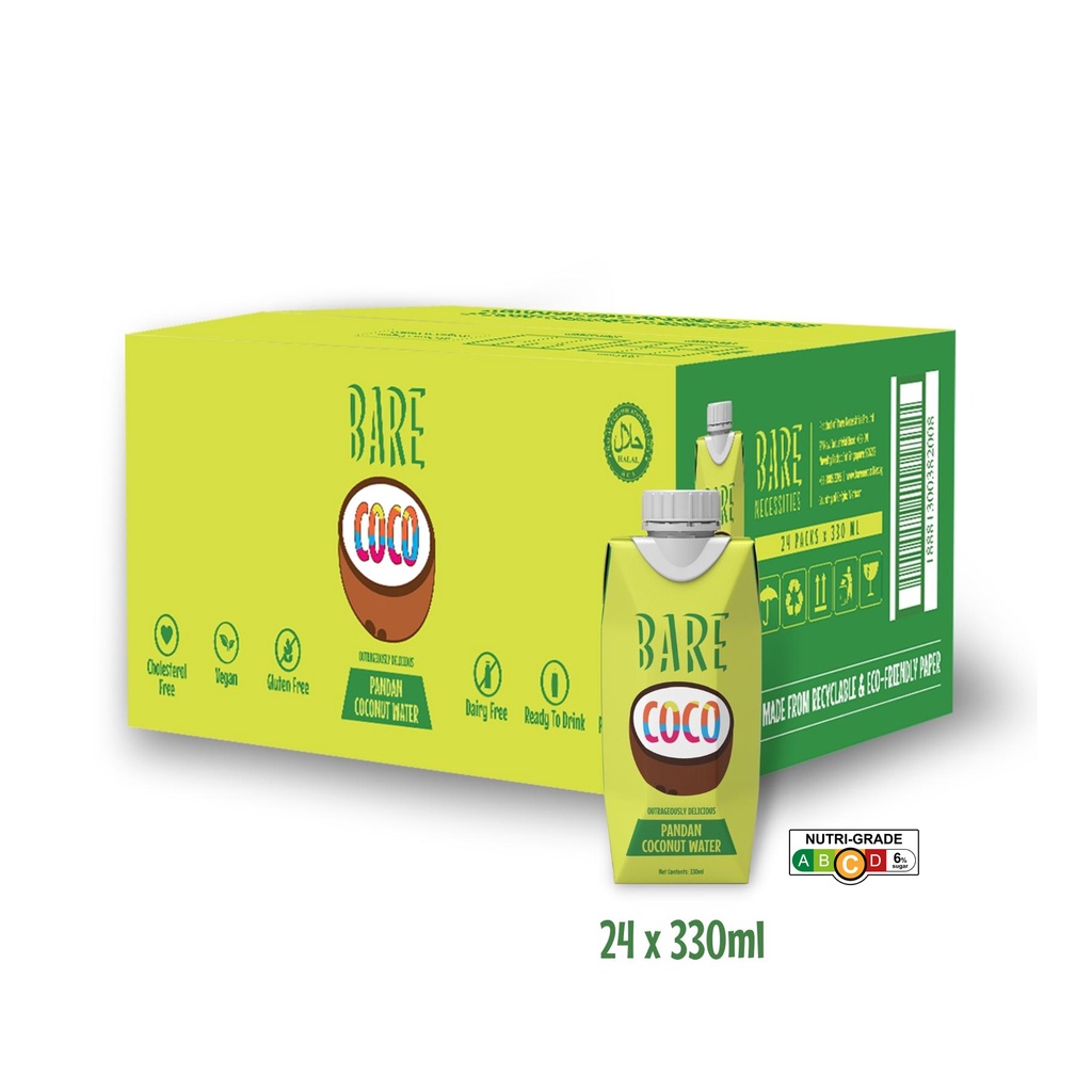 Bare Coco Pandan Coconut Water - Carton (24 x 330ml) | Shopee Singapore