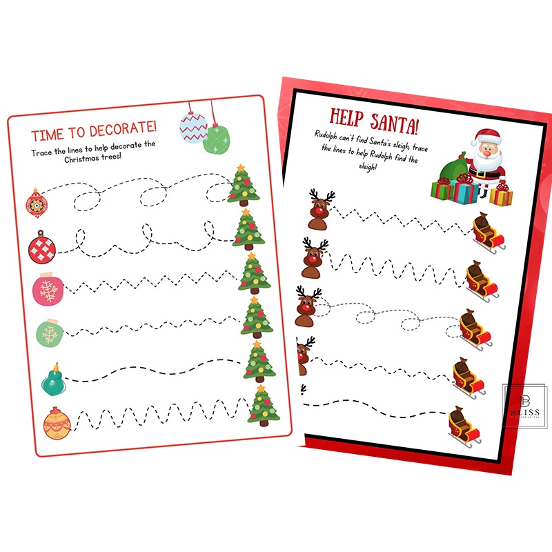 Laminated] Christmas Tracing Lines Control Prewriting Preschool Kids ...