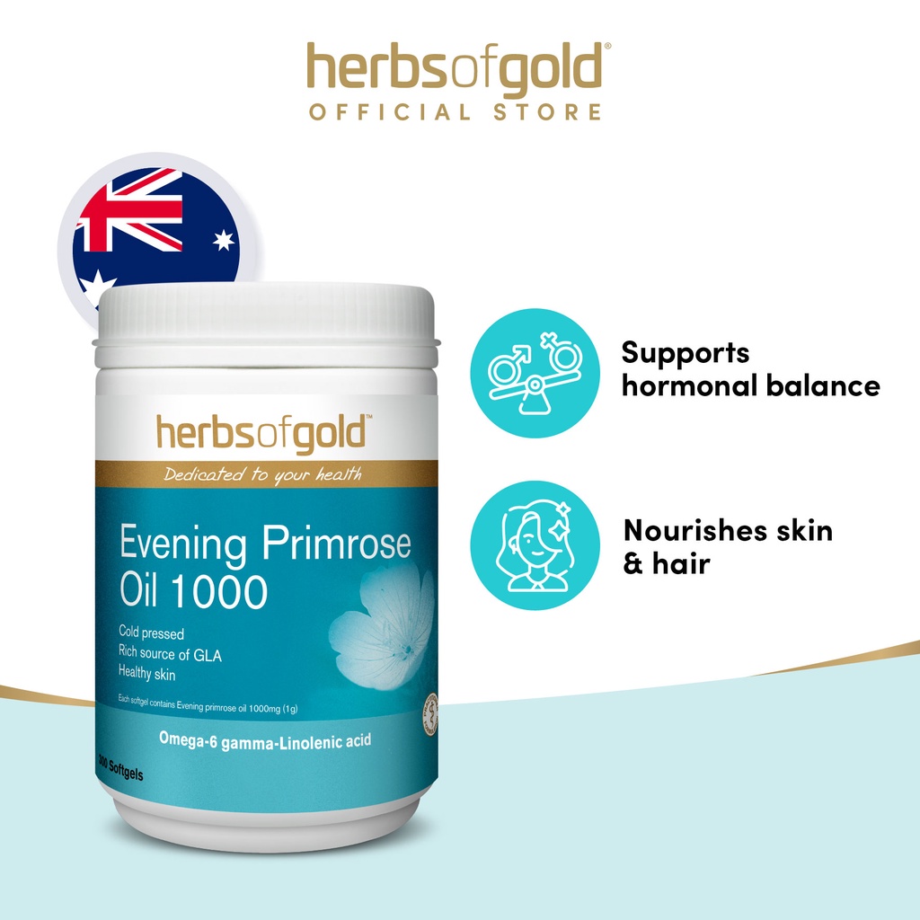 Herbs of Gold Evening Primrose Oil 1000mg 100s / 300s (EXP 08-2025 / 04 ...