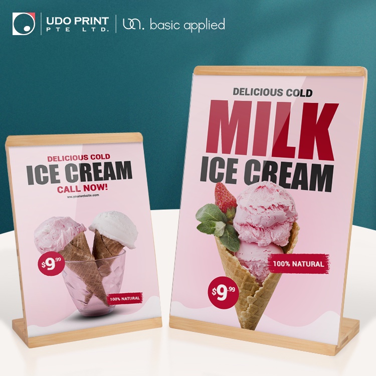 Bamboo Acrylic Table Poster Display Stand | Cafe Restaurant Counter ...