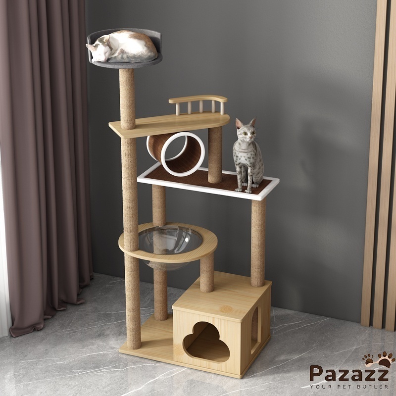 Pazazz Cat Condo Multilayer Solid Wood Cat Tree All-in-one Space ...
