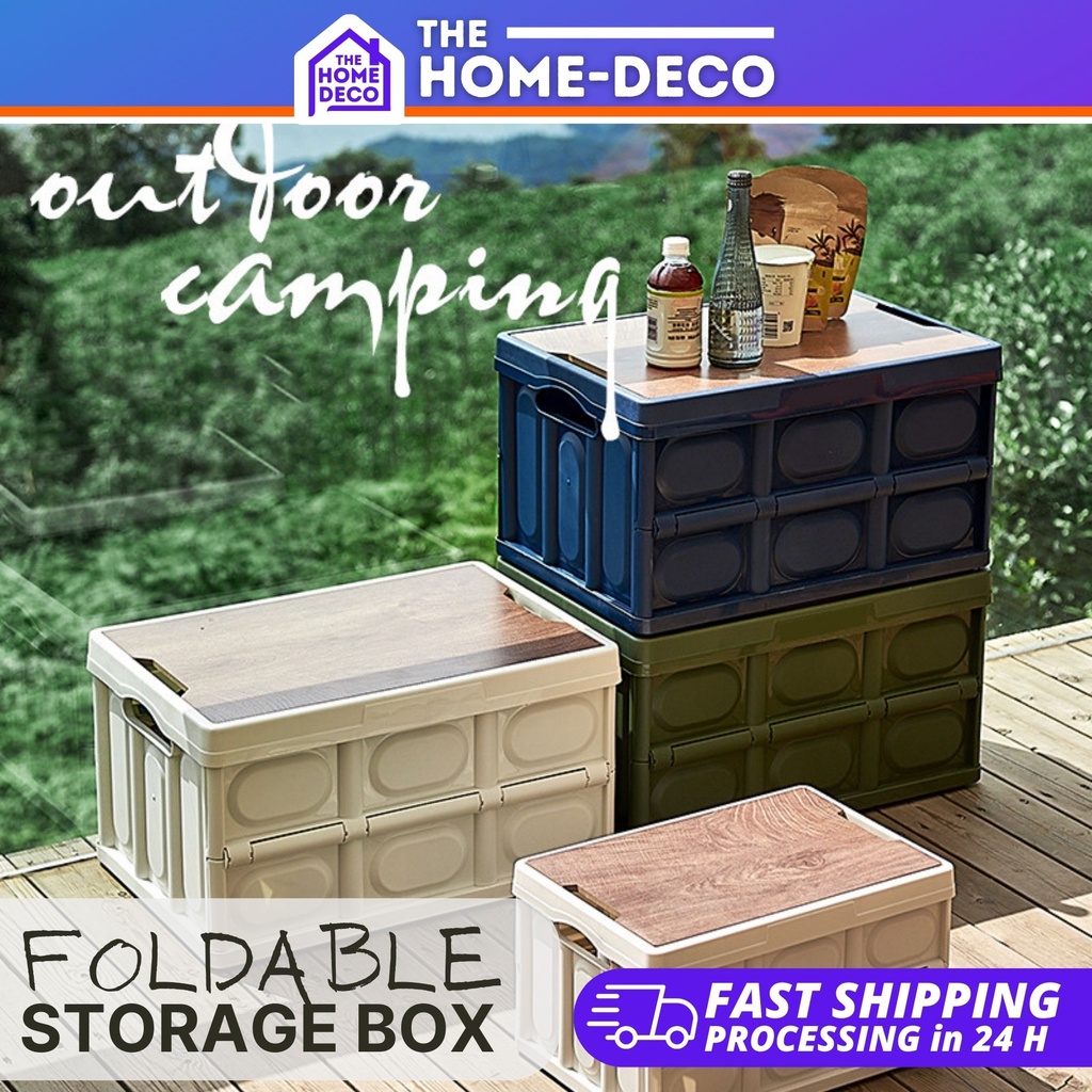 55 / 30 Liter Foldable Storage Box Wooden Lid Box Home Camping Storage ...