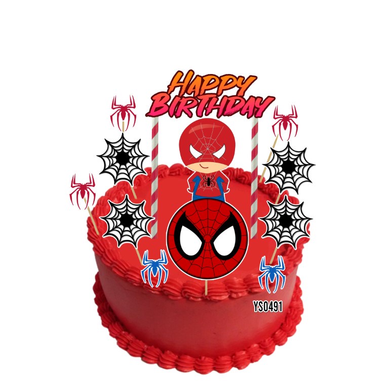 [CUSTOM NAME] Happy Birthday Cake Topper Spider-Man Decoration Set ...