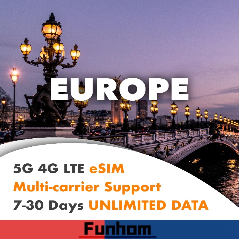 Europe 4G LTE eSIM 7-30 Days UNLIMITED DATA Support 2 Networks For 26 ...