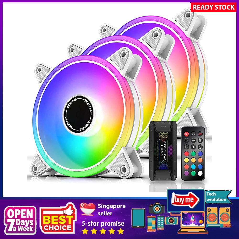 [sgstock] EZDIY-FAB White Moonlight 120mm RGB Case Fan with Fan Hub X ...