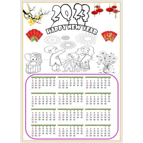 Coloring Calendar CNY size A4-A3 for children to color learning ...
