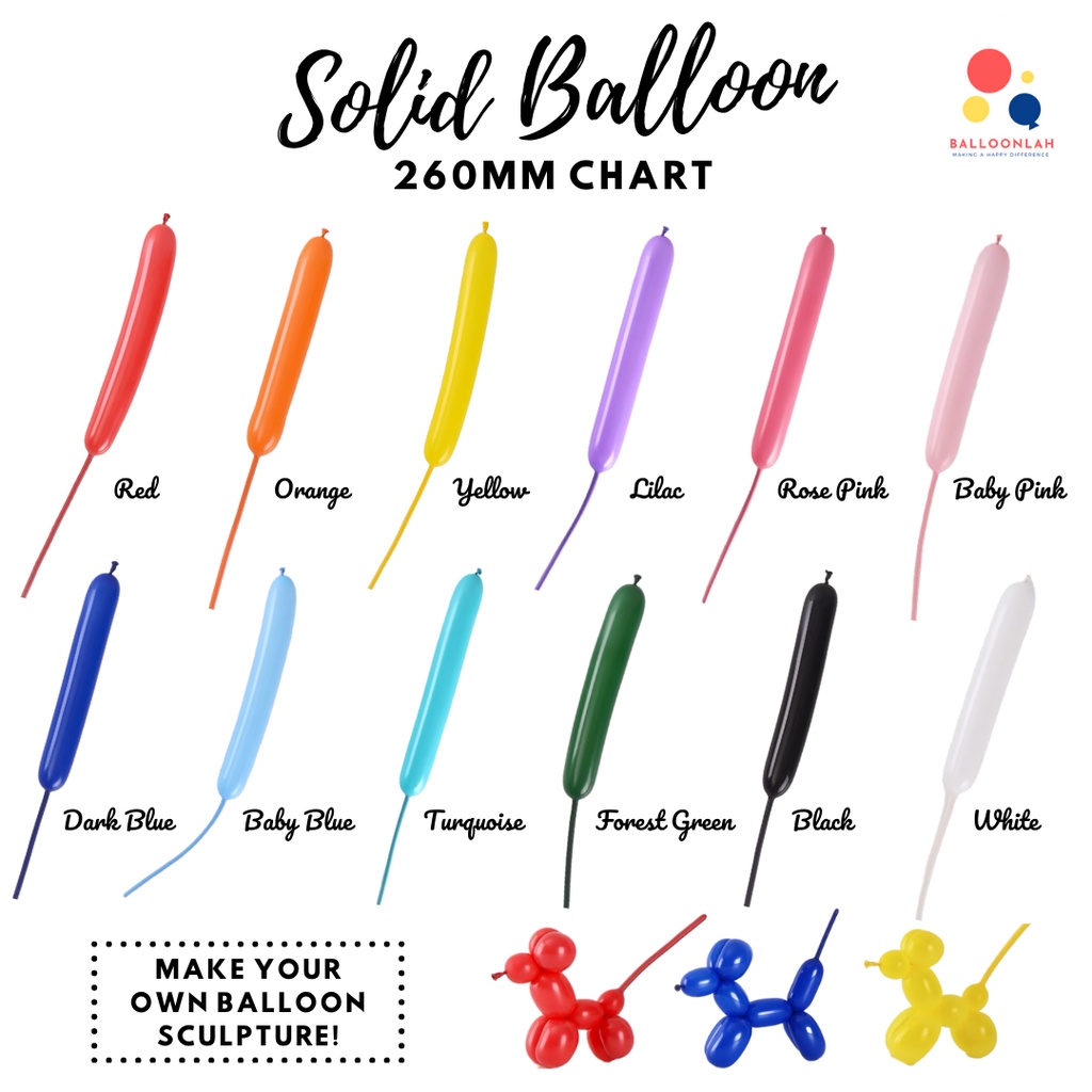 260 mm Solid Colour Long Latex Balloons Twisting Balloon Sculpture ...