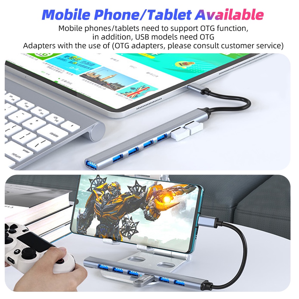 7 in 1 USB C HUB 3.0 Type C 4/7 Port Multi Splitter Adapter OTG USB ...