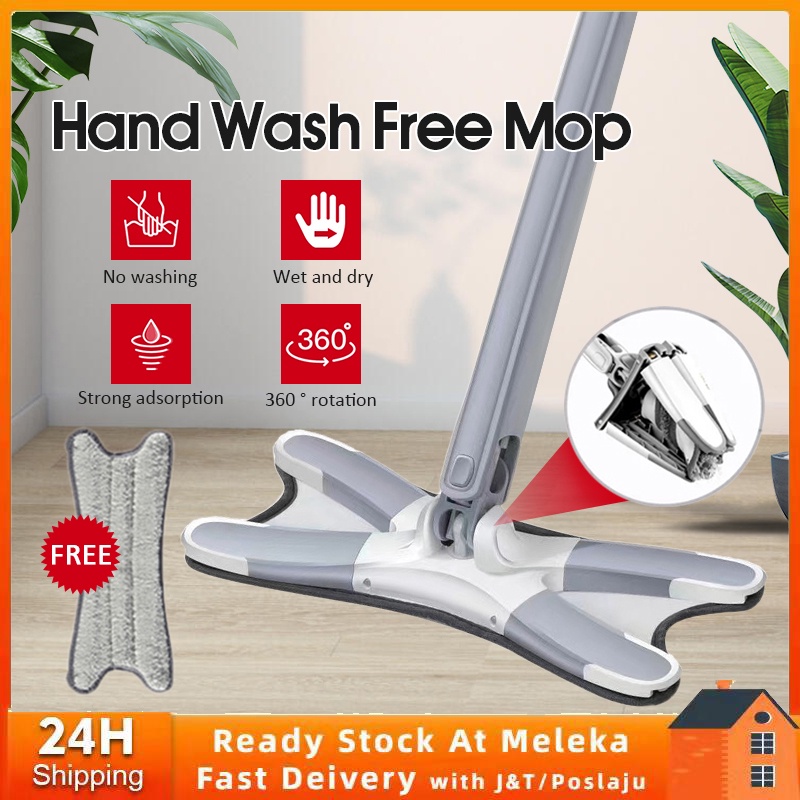 X Shape Hand Free Lazy Mop Hand Free Self-Twisting Flat Mop Microfiber ...