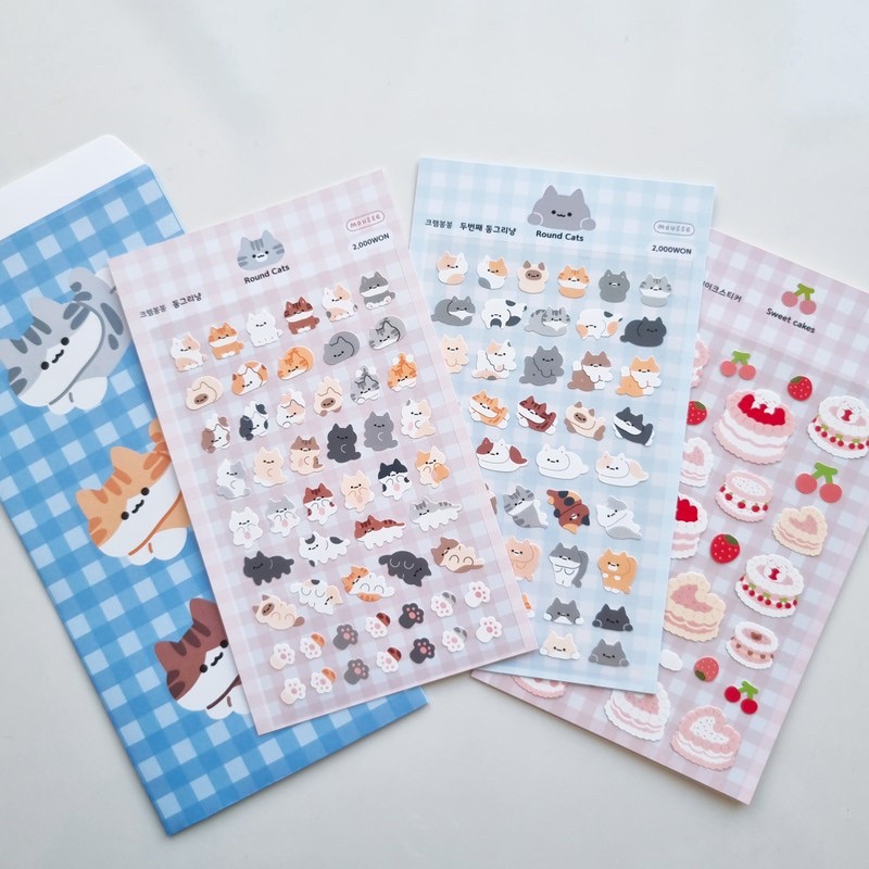 [Cremebonbon] Round Cats and Desser Cake 3 types Package Korean ...