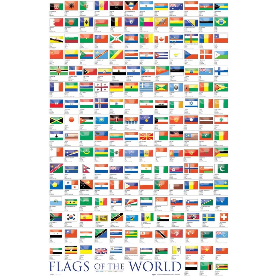 Flags of the World Decorative Educational Poster Print x | Shopee Singapore
