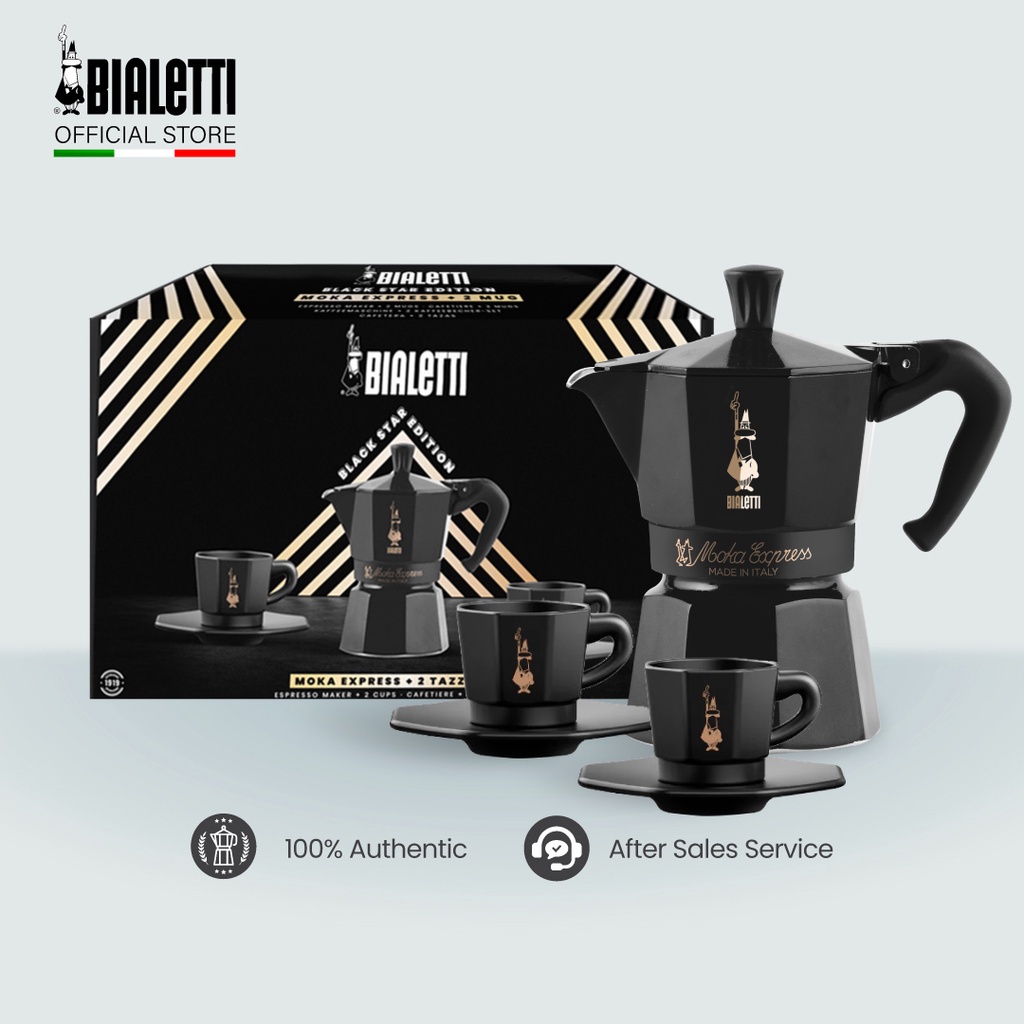 Bialetti Set Black Star Edition Moka Express Black Gold with Cups and ...