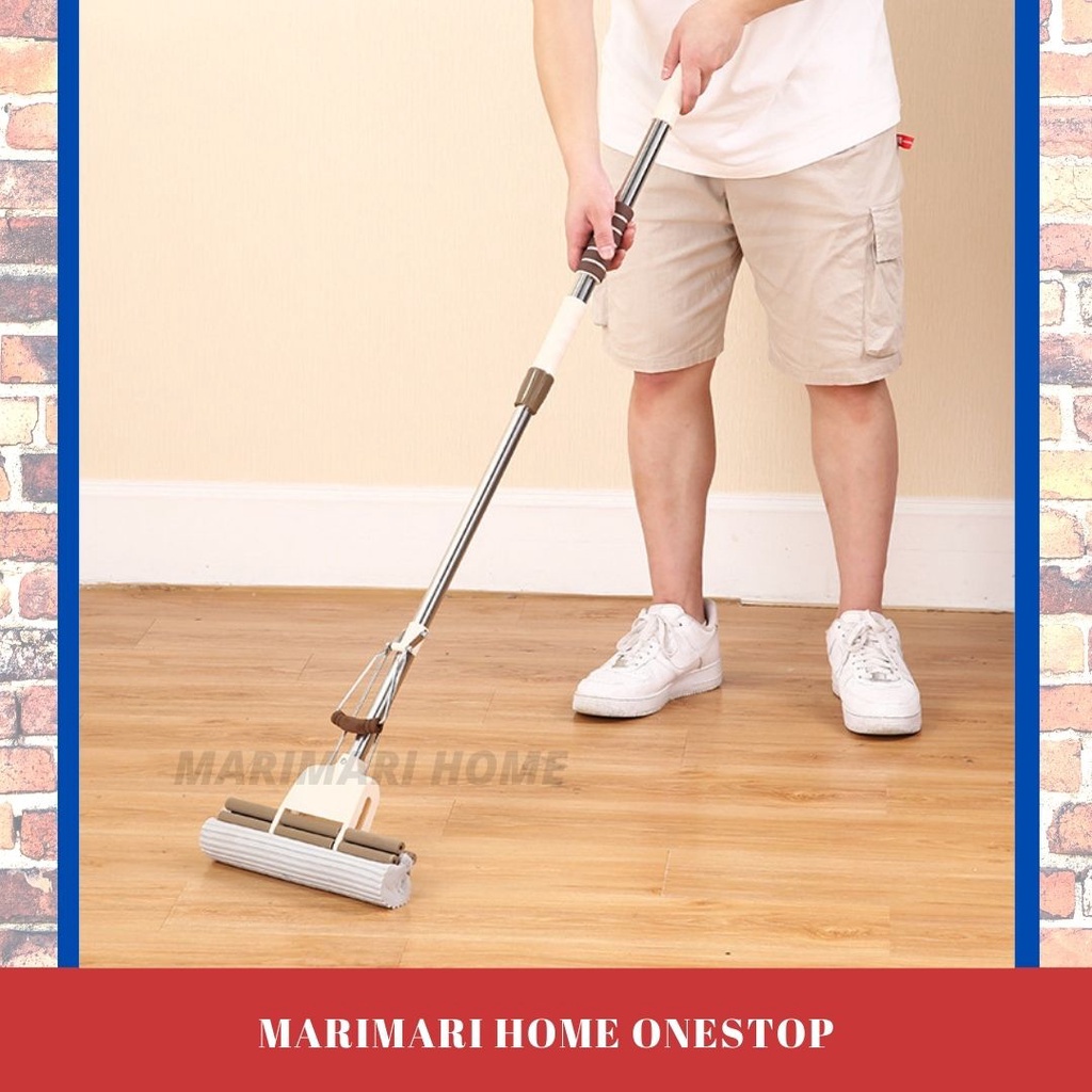 Household Sponge Mop Adjustable Handle Squeeze Lever Easy Wiper Dry ...