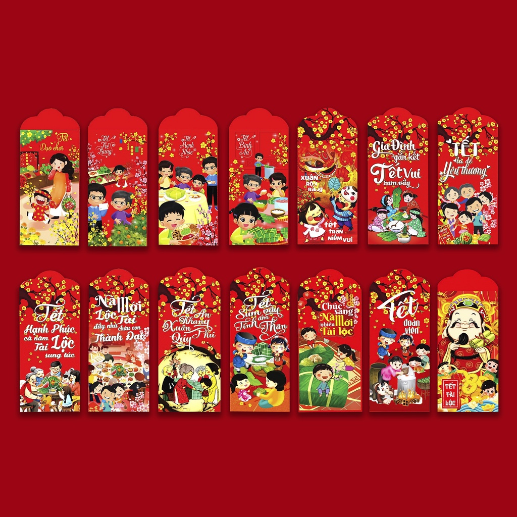 Combo of 100 red envelopes to welcome CNY, many designs (selected ...