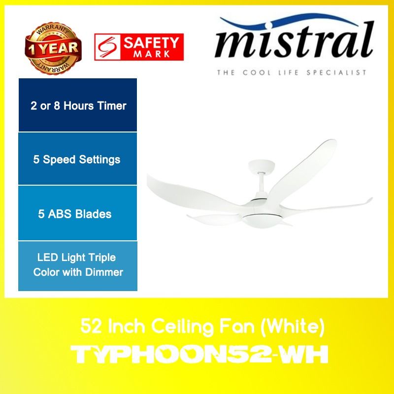 Mistral Typhoon52-WH 52 Inch Dfan Typhoon 52 Ceiling Fan (White) WITH 1 ...