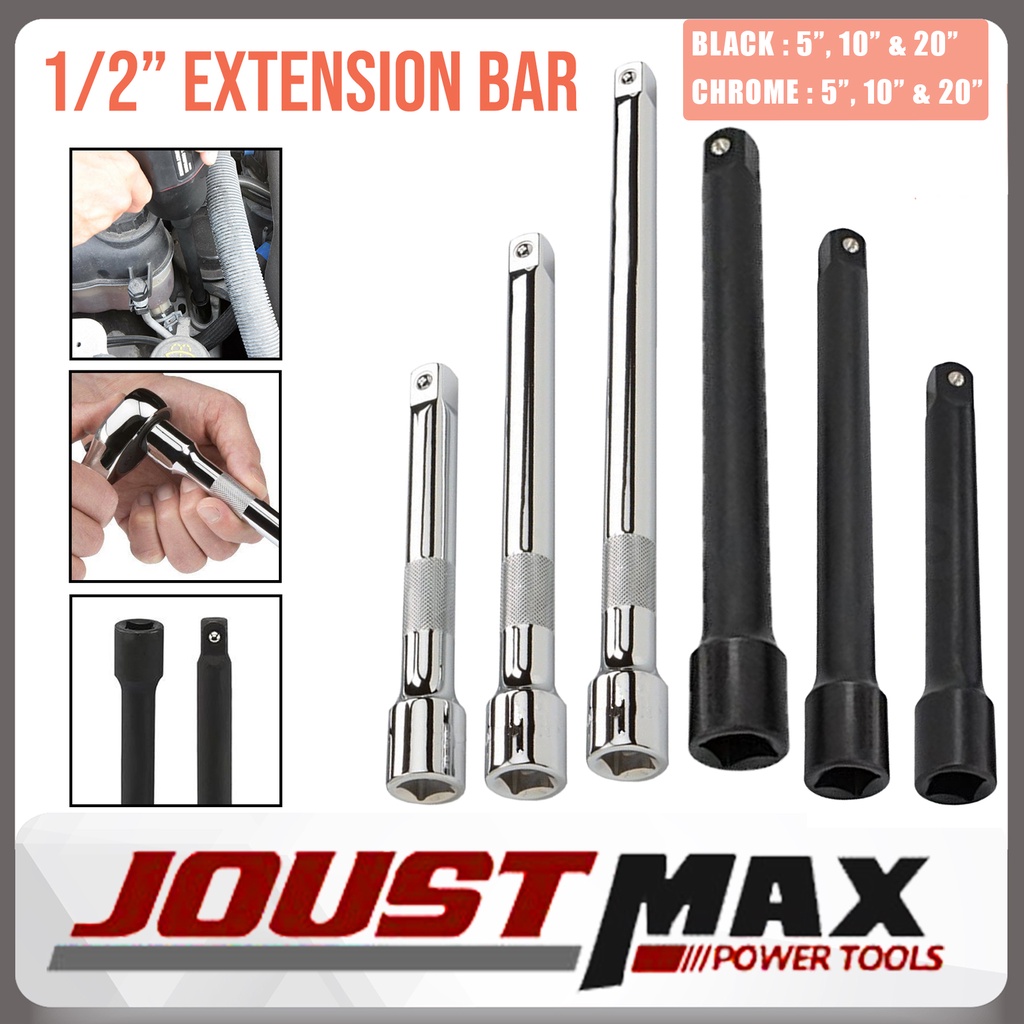 5" 10" 20” 1/2" PRC CHROME / BLACK SOCKET LONG EXTENSION BAR DRIVER NUT ...