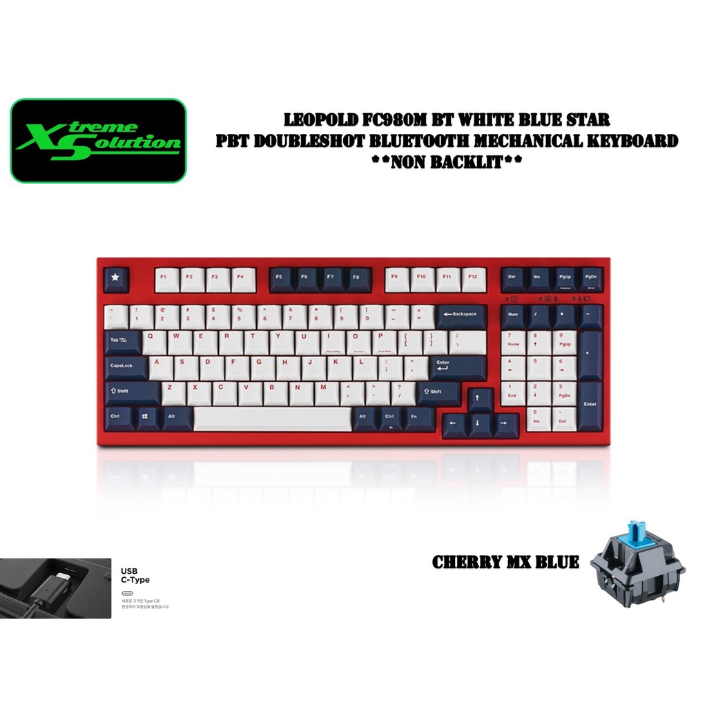Leopold FC980M BT White Blue Star PBT DoubleShot Bluetooth Mechanical ...