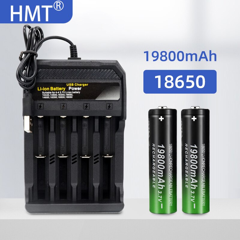 New 18650 Li-Ion Battery 19800mAh Rechargeable Battery 3.7V with USB 4 ...