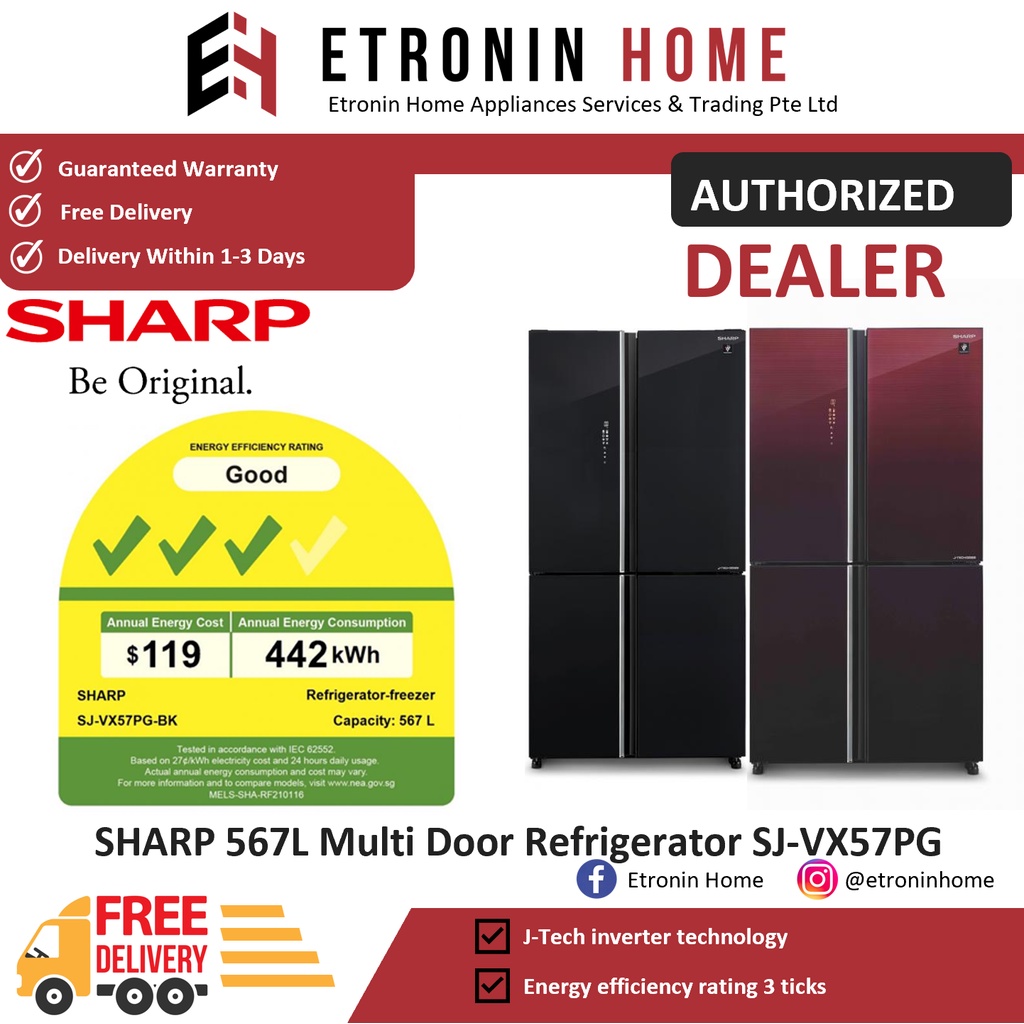 SHARP 567L Multi Door Refrigerator SJ-VX57PG | SJ-VX57PG-BK | SJ-VX57PG ...