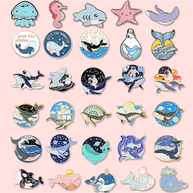 Cute Sea Animal Enamel Pin Cartoon Ocean Whale Shark Brooch Badges ...
