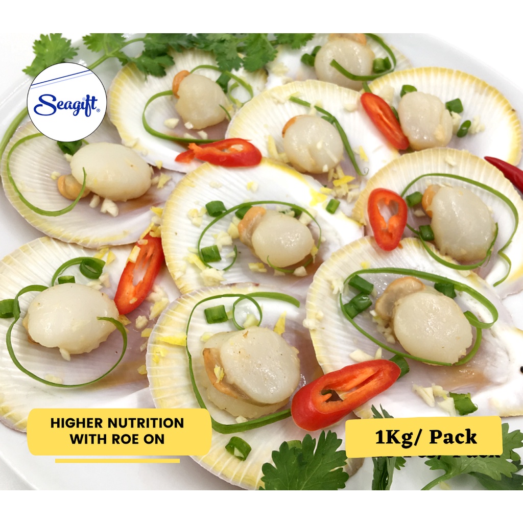 Frozen Half Shell Scallop Roe on 20/40 伴壳带子(带卵) 1Kg | Shopee Singapore