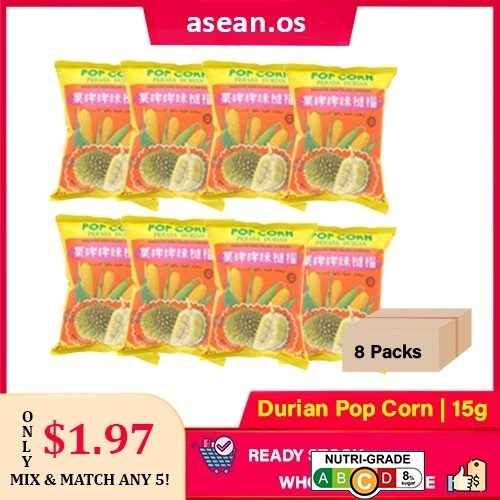 DURIAN POP SNACK POPCORN PERISA JAGUNG 榴莲啤啤菓零食 15G X 8 PACKS CHILDHOOD ...