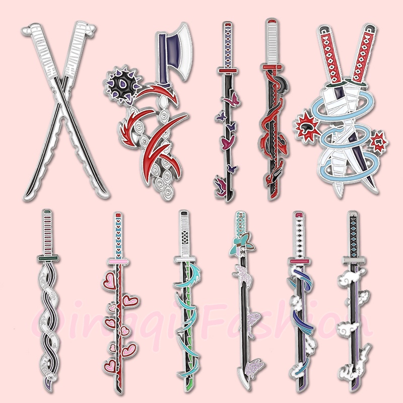Demon Slayer Enamel Pins Anime Japanese Sword Metal Brooch Badges Lapel ...