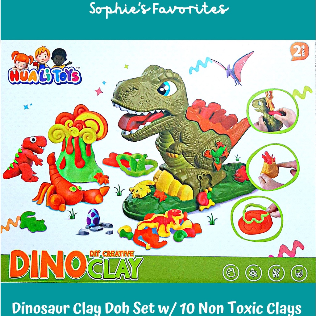 Dinosaur Clay Doh Set w/ 10 Non Toxic Clays Children Learning Clay Doh ...
