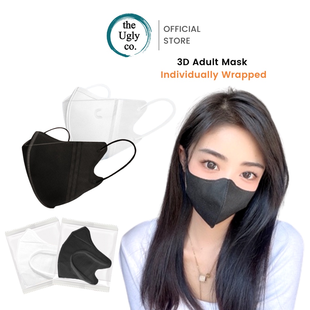 Masks for Adults Black and White 3D Individual Pack 3ply 30 50 100 pcs ...