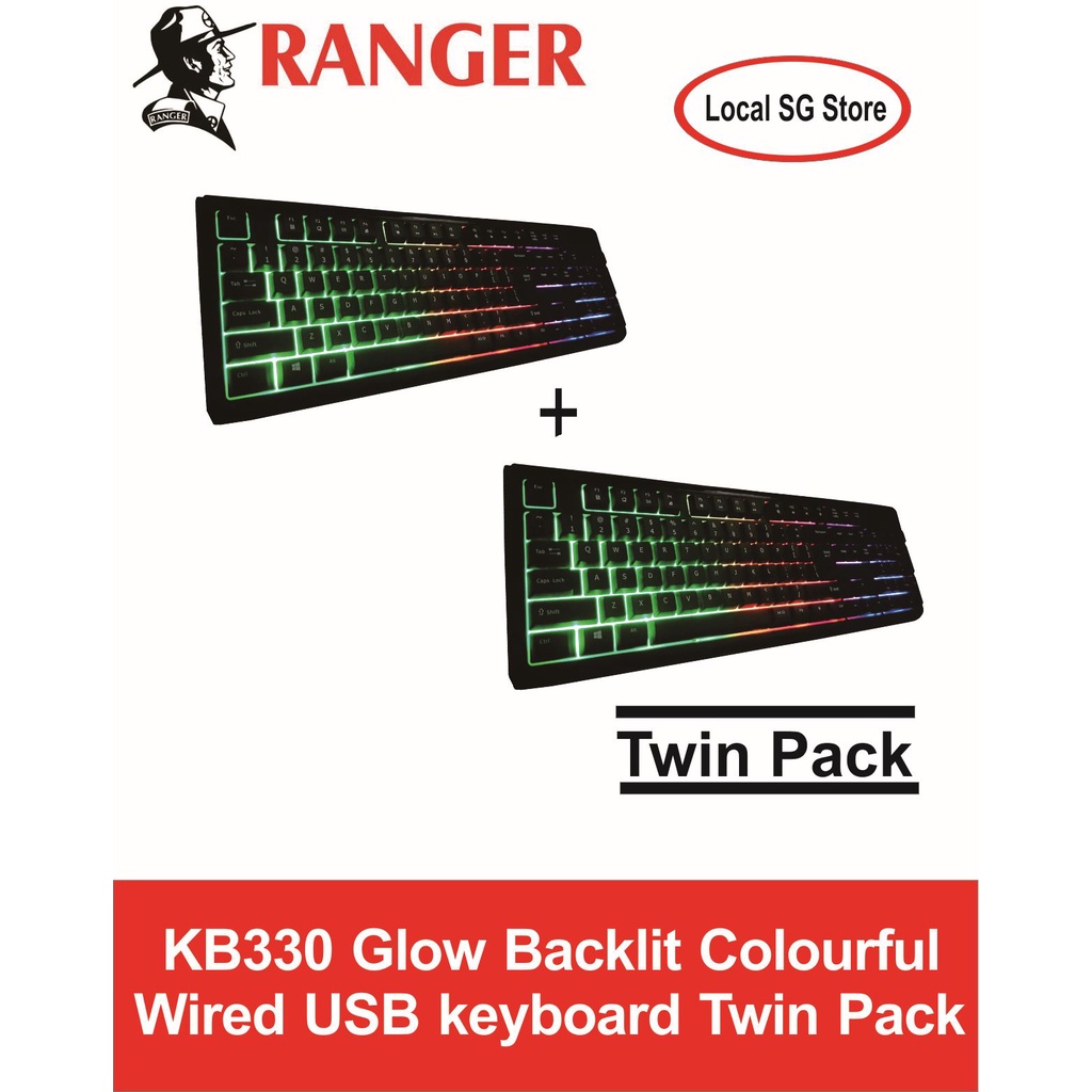 Ranger Keyboard KB330 Twin Pack . GLOW USB .+ Backlit, Colourful ...