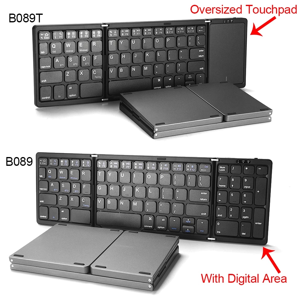 Portable Mini Three Folding Bluetooth Keyboard 64 Keys Wireless Foldable Touchpad Keypad for IOS ...