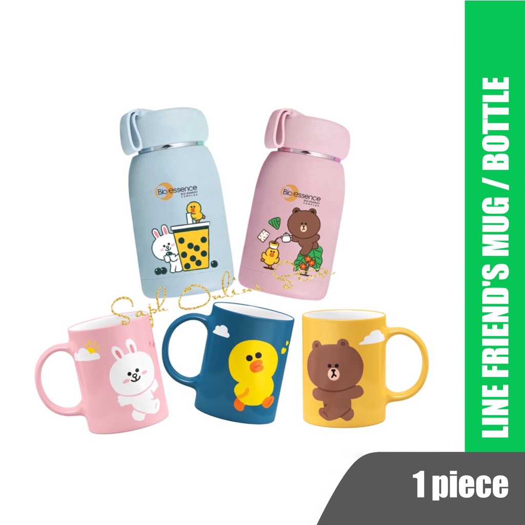 LINE Friends Mug / Glass Bottle (Bio Essence) - Brown / Cony / Sally ...