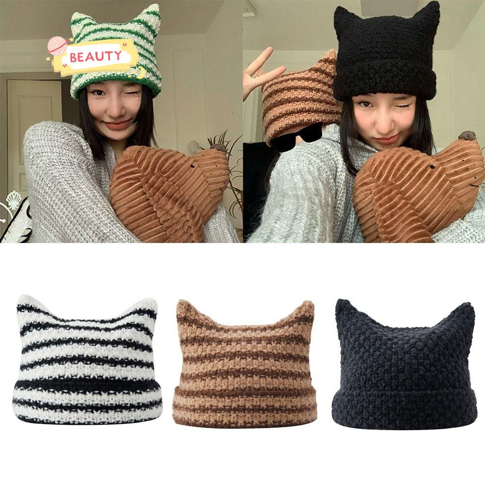 BEAUTY Japanese Beanie Hat Unisex Cute Cat Ears Women's Hats Autumn ...