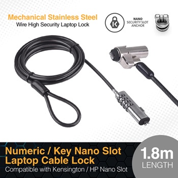 🔥1.8m Numeric/Key nano laptop cable lock 🔥Compatible with Kensington ...