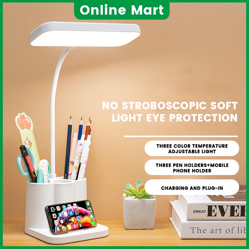 【SG Stock】LED Desk Table Lamp With 3 Pen Holder Desk Lamp Study Table ...