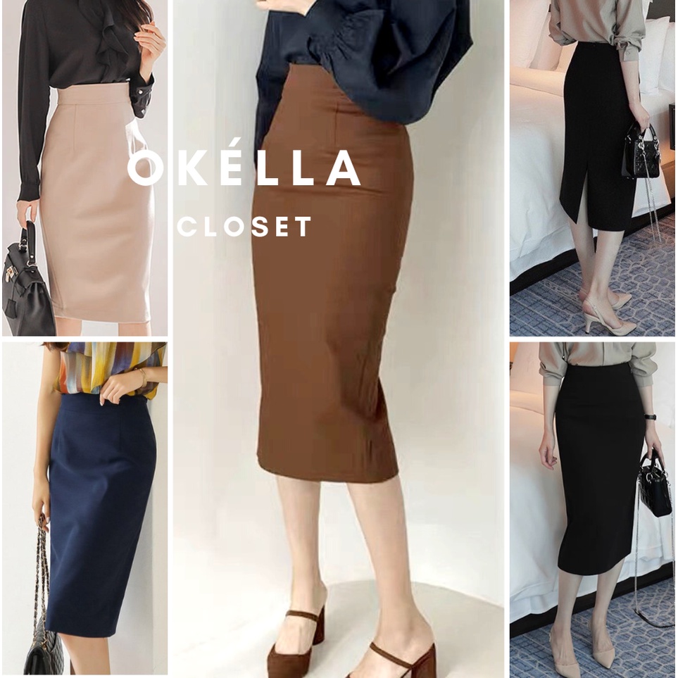 Women's skirt with slit, long office skirt made of stretchy Umi ...