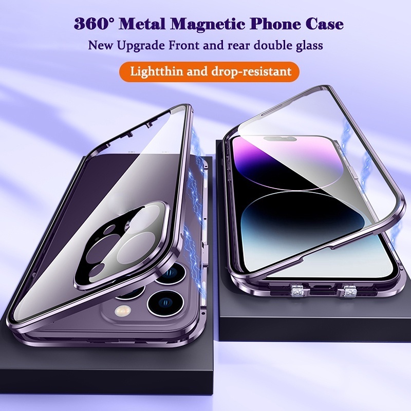 360° Metal Magnetic Adsorption Case For iPhone 16 15 14 Plus 13 Pro Max ...