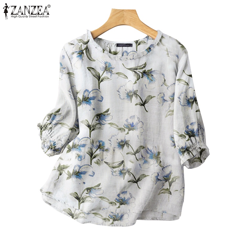 Zanzea Women Korean Daily 3 4 Sleeve O Neck Floral Printed Ruffles