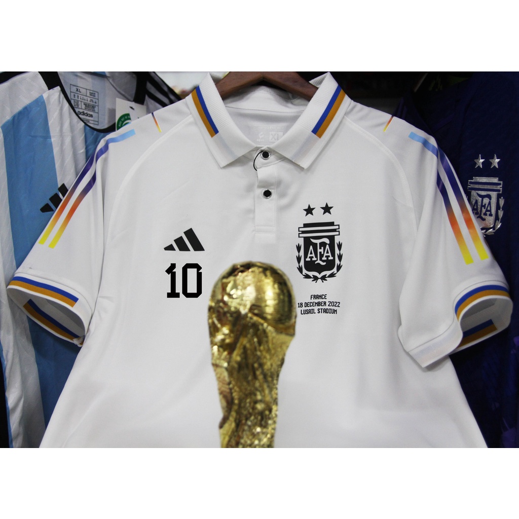 Messi 10 polo Shirt White Color World Final Version 2022 | Shopee Singapore